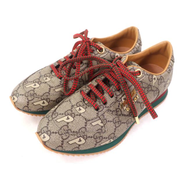 未使用品★GUCCI Palace グッチ パレス 727940 GGスプリーム GG-P ロゴ金具付 レースアップ スニーカー ブラウン 35 箱・袋付 レディース