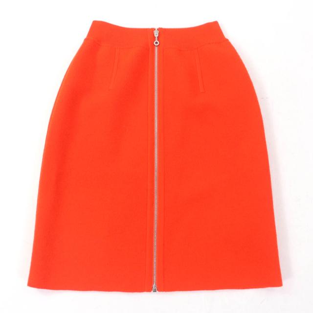極美品★HERMES エルメス 23AW 3H2300D2 カシミヤ混 シルバー金具 リバーシブル バイアスH柄／無地 ニットスカート オレンジ 38 正規品