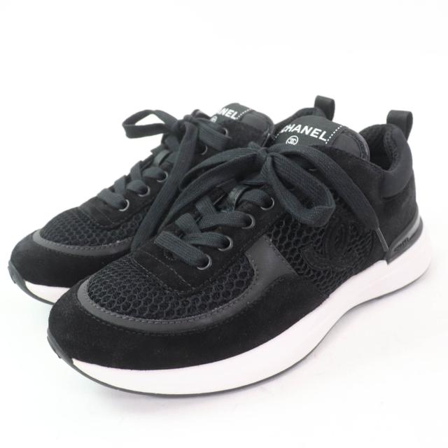 極美品☆CHANEL シャネル 22P G38800 ココマーク スウェードレザー切替 ローカットスニーカー ブラック 36 箱付き イタリア製 レディース