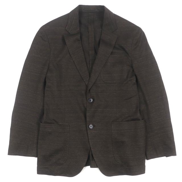 極美品▼サルヴァトーレフェラガモ リネン53％ ロゴ入りボタン シングル サマージャケット テーラード ダークブラウン 46 正規品 メンズ