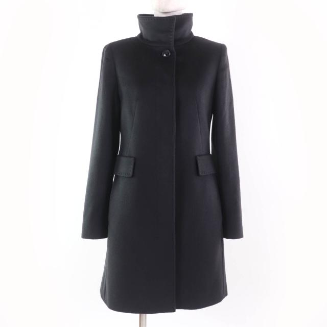 美品☆MaxMara STUDIO マックスマーラ ステュディオ バージンウール100％ スタンドカラー コート チャコールグレー 36 正規品 レディース