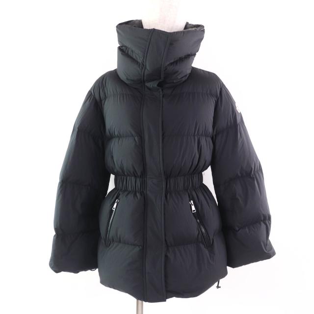 極美品★MONCLER モンクレール 2022年製 GAUBE ロゴワッペン付 ロゴデザイン 比翼仕立て スタンドカラー ダウンジャケット ブラック 0