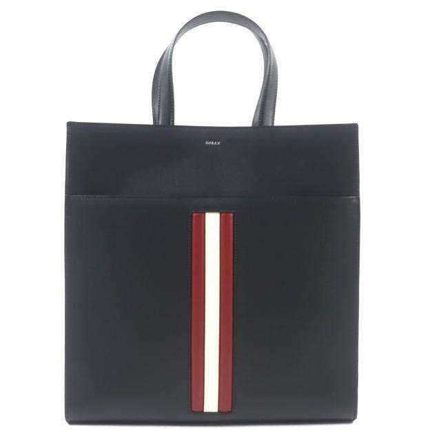 未使用品▼BALLY バリー MYTHOS TOTE NS レザー スクエア ロゴ入り ストライプ トートバッグ ブラック 保存袋付き メンズ ビジネスオスス