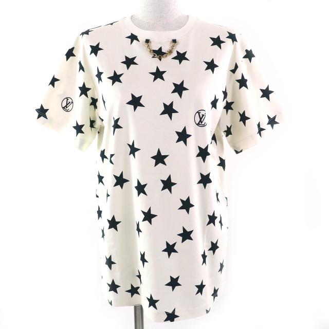 美品△LOUIS VUITTON ルイヴィトン 22AW 1AA9WZ コットン100％ LVロゴ スター チェーン クルーネック 半袖Ｔシャツ アイボリー S 正規品