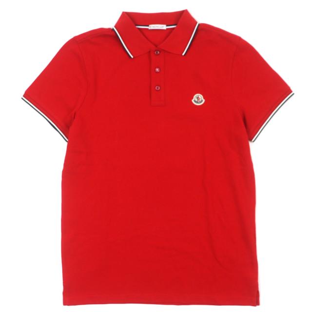 未使用品▼MONCLER モンクレール コットン100% ロゴ入りボタン ワッペン付き ショートスリーブ 半袖ポロシャツ レッド S 正規品 メンズ