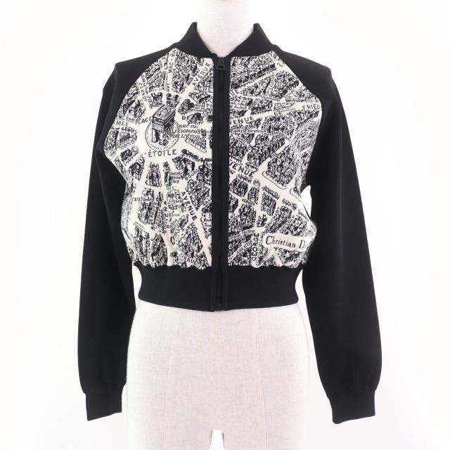 極美品☆Christian Dior クリスチャンディオール 23AW 324V50AM505 Plan de Paris クロップド ニット ボンバージャケット 40 正規品