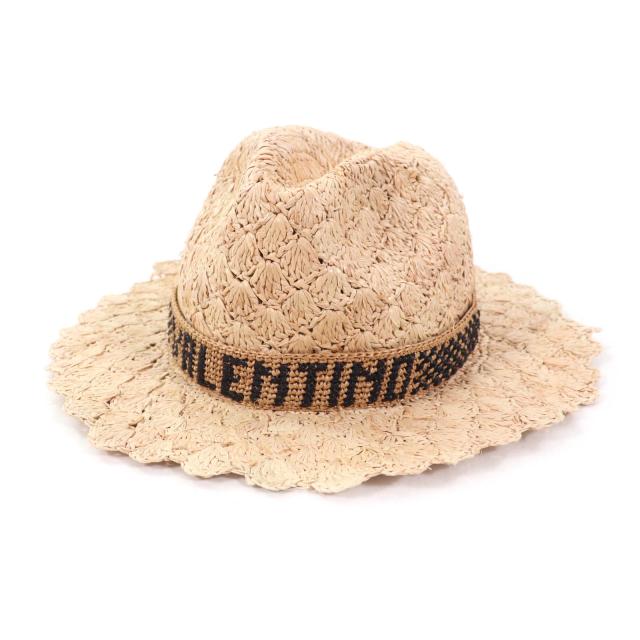 未使用品★Valentino Borsalino  ヴァレンティノ ボルサリーノ VY2HAA02DVT ロゴ刺繍入り パナマハット ナチュラル UNI 箱付き 正規品