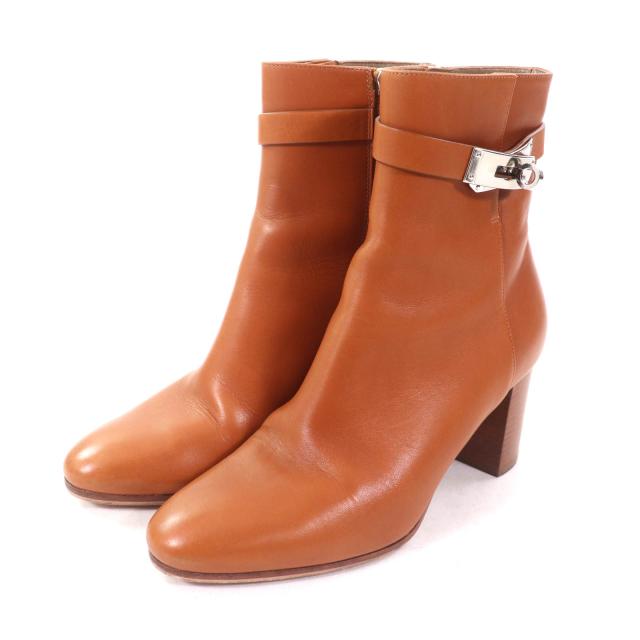 美品★HERMES エルメス サンジェルマン シルバー金具 ケリー金具 　レザー ショートブーツ ブラウン 36.5 イタリア製 レディース