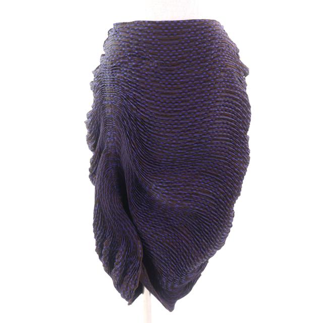 極美品★ISSEY MIYAKE イッセイミヤケ IM62FG565  3Dスチーム 膝丈 スカート パープル ブラウン 2 日本製 正規品 レディース