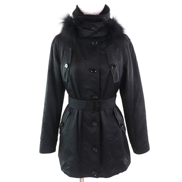 美品△BURBERRY LONDON バーバリーロンドン 中綿ライナー ファー・フード付き ジップアップ コート ブラック 38 正規品 レディース