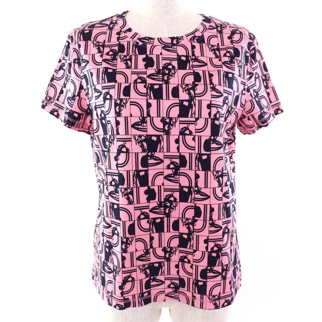 極美△HERMES エルメス 21AW コットン100％ BRIDES de GALA ブリッド ドゥ ガラ 式典用馬勒 クルーネック 半袖Ｔシャツ ピンク 40 正規品