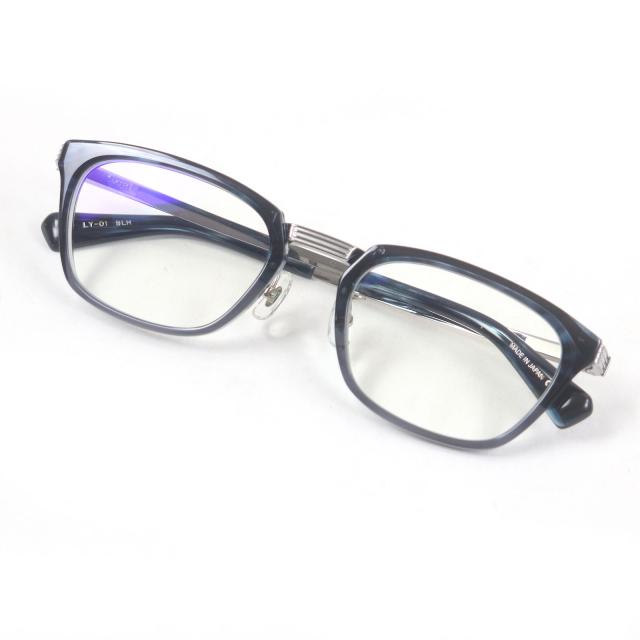 極美品□Opticien Loyd オプティシァンロイド LY-01 マーブル ウェリントン メガネ 眼鏡 アイウェア ネイビー 51□21-143 日本製 メンズ