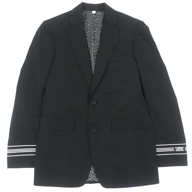 極美品▼BURBERRY バーバリー 8028424 アームライン ロゴ刺繍 裏地TBロゴ柄 シングルジャケット テーラード ブラック 46 正規品 メンズ
