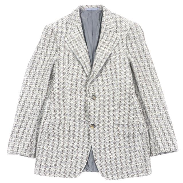 良品▼イヴサンローランリヴゴーシュ ウール100% ステファノピラーティ期 ストライプ 織柄 ロゴ刺繍 シングルジャケット テーラード 46