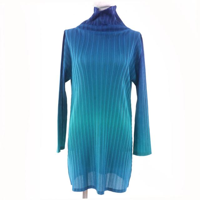 極美品☆PLEATS PLEASE プリーツプリーズ イッセイミヤケ PP53-FT384 グラデーションプリント チュニック ワンピース ブルー系 3 正規品