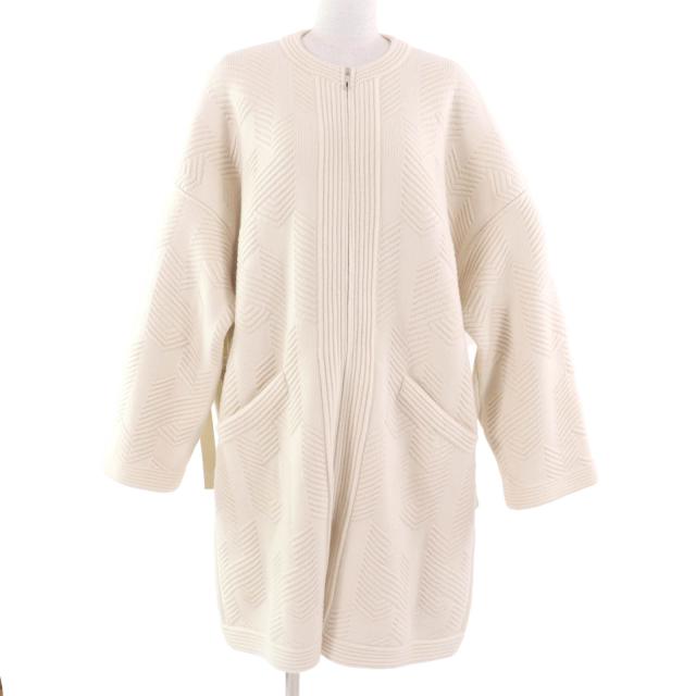 未使用品★HERMES エルメス 23AW 3H2101D4 ウール100％ Hモチーフ ロゴZIP付 ポンチョコート ニットコート オフホワイト 38 イタリア製