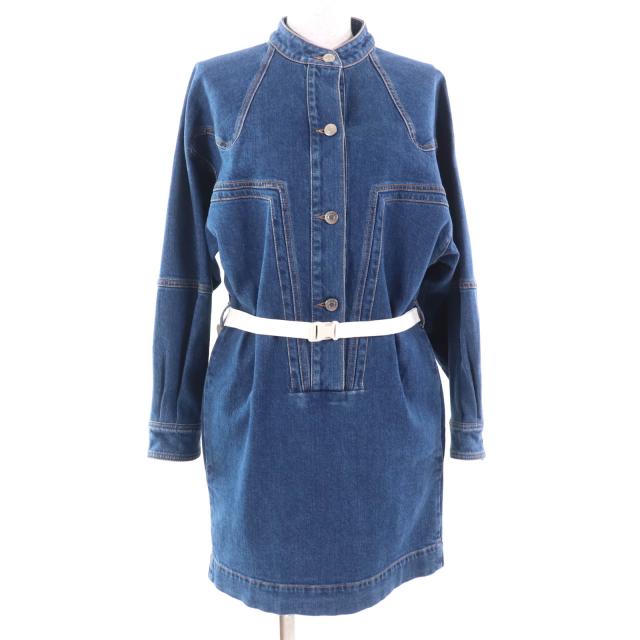 極美品★Stella McCartney ステラマッカートニー 21AW 603710 LIANA DENIM DRESS ロゴボタン・ベルト付 デニムワンピース インディゴ 36