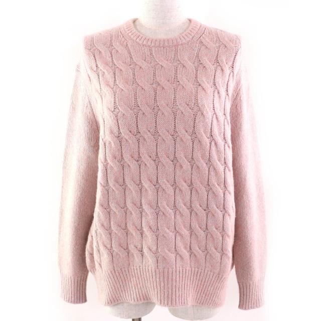 美品△DRAWER ドゥロワー 6513-105-0995 カシミヤ ラメ 3Gケーブル編み クルーネック 長袖 ニット セーター ピンク系 約M〜Lサイズ 正規品