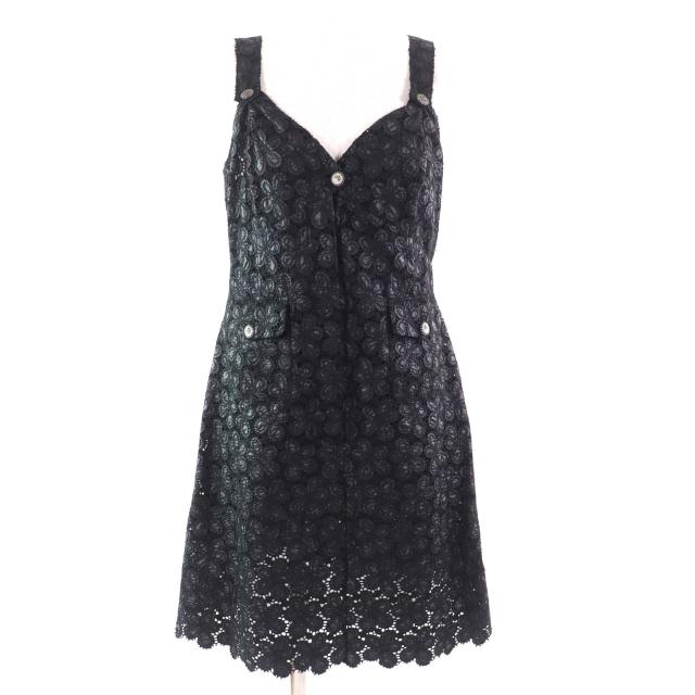 極美品★CHANEL シャネル 08A P33424 Little Black Dress 王冠ココボタン付 ココマーク刺繍 キャミワンピース ブラック 42 イタリア製