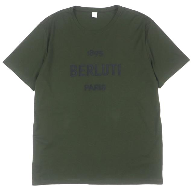 極美品▼BERLUTI ベルルッティ R18JRS50JAEK ロゴデザイン ショートスリーブ 半袖Ｔシャツ グリーン XXL イタリア製 正規品 メンズ