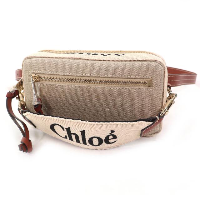 極美品△Chloe クロエ CHC23AS432L0627S WOODY レザー使い ロゴ ウエストポーチ クロスボディバッグ ショルダーバッグ ベージュ 伊製