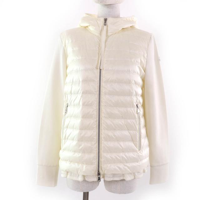 美品☆MONCLER モンクレール MAGLIA ロゴワッペン・フード付 ZIP UP ダウンジャケット アイボリー L 正規品 レディース