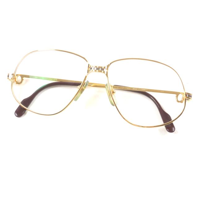 美品▼Cartier カルティエ ヴィンテージ マイヨン パンテール ロゴ金具付き メガネ 眼鏡 アイウェア 56□14 135 ケース付き メンズ