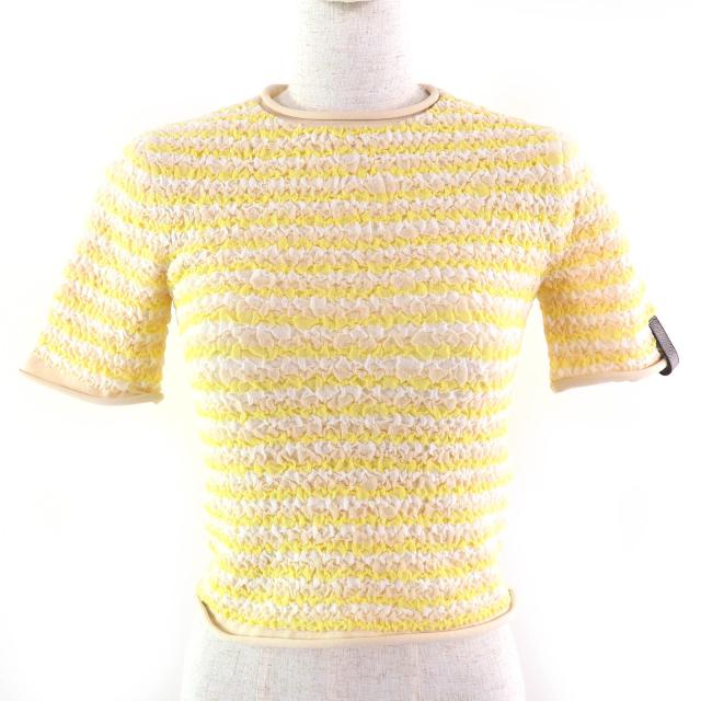 未使用品△LOUIS VUITTON ルイヴィトン 23SS クリンクル 半袖 ニット トップス イエロー系 XS イタリア製 正規品 レディース
