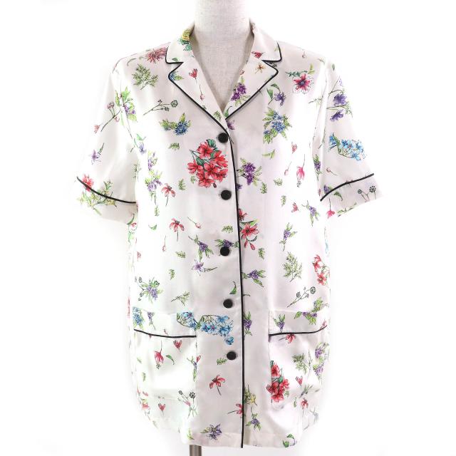 未使用品△Christian Dior クリスチャンディオール 23AW 241V29A6845 シルク100% 花柄 ロゴボタン 半袖シャツ 白 マルチカラー 40 正規品