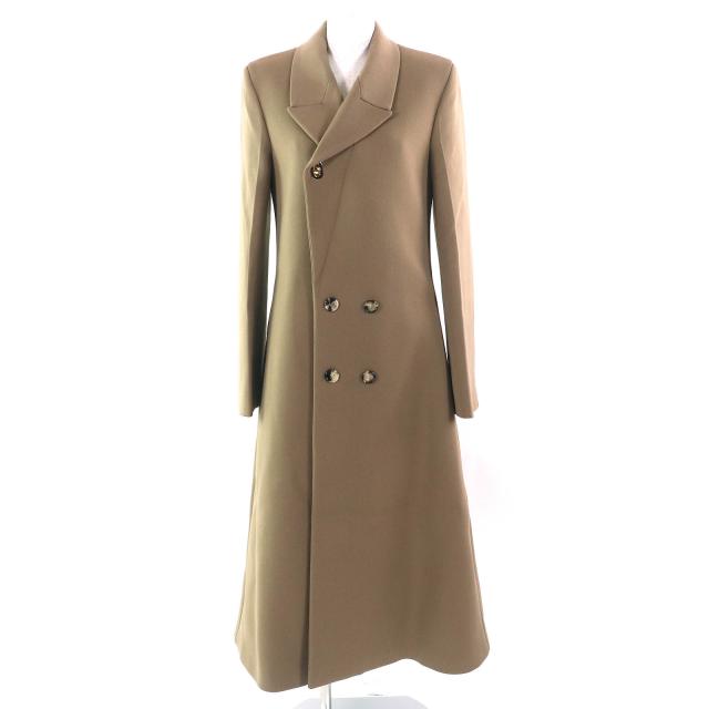 美品△BOTTEGAVENETA ボッテガヴェネタ 2020年製 640690 ゴールド金具 マキシ丈 ロングコート ブラウン系 40 イタリア製 レディース