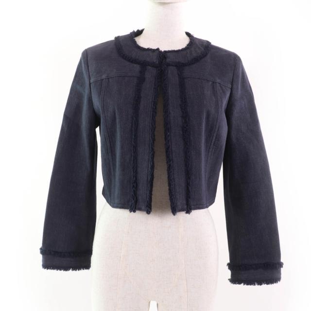 極美品☆FOXEY NEW YORK フォクシー ニューヨーク 2021年製 41677 コットン モンローデニムジャケット インディゴ 38 正規品 レディース