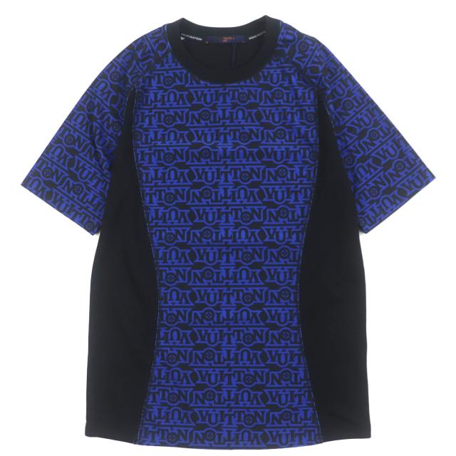未使用品▼LOUIS VUITTON ルイヴィトン 23SS スノーテクニカル ロゴ総柄 ショートスリーブ 半袖Ｔシャツ ブルー ブラック XS 正規品