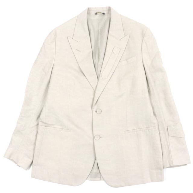 極美品▼FENDI フェンディ 2021年製 FJ0657 リネン41% ピークドラペル ロゴ刺繍 シングルジャケット テーラード ベージュ 52 正規品