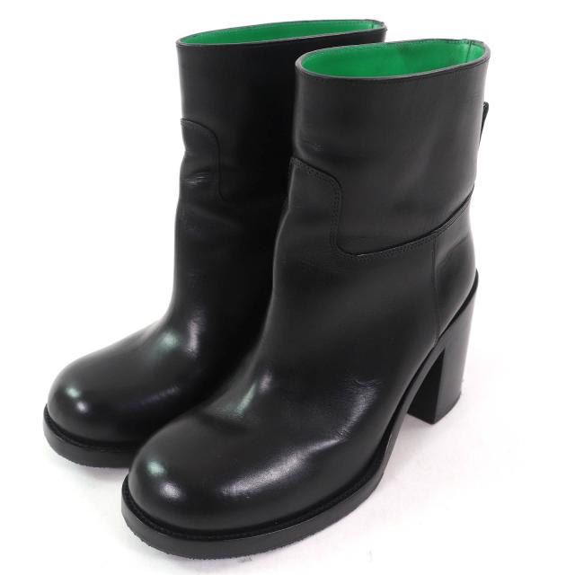 美品△BOTTEGAVENETA ボッテガヴェネタ 716214 Cavallo レザー アンクルブーツ ショートブーツ チャンキーヒール ブラック 37 袋付 伊製