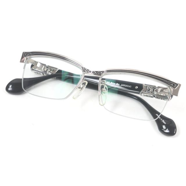 美品□A’rossby ロズビー 209252101 SV925 ハーフリム メガネ 眼鏡 アイウェア シルバー ブラック 47□62 度入り 日本製 総重量55g