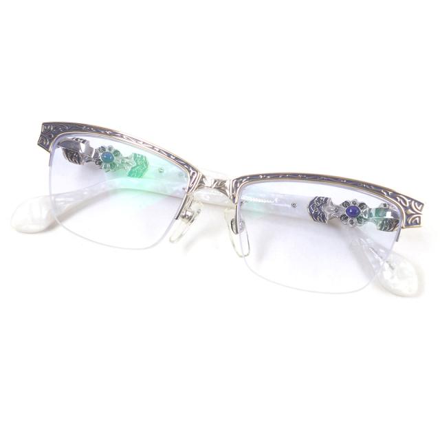 極美品□A’rossby ロズビー 209252006 SV925 限定モデル ハーフリム メガネ 眼鏡 サングラス アイウェア 39□57 度入り 日本製 総重量50g