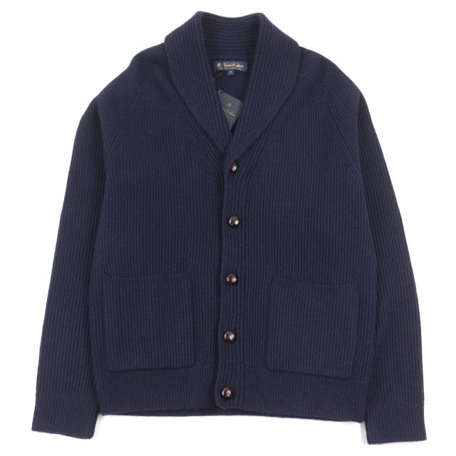 未使用品○Brooks Brothers ブルックスブラザーズ ウール100% くるみボタン ショールカラー カーディガン ネイビー S 正規品 メンズ