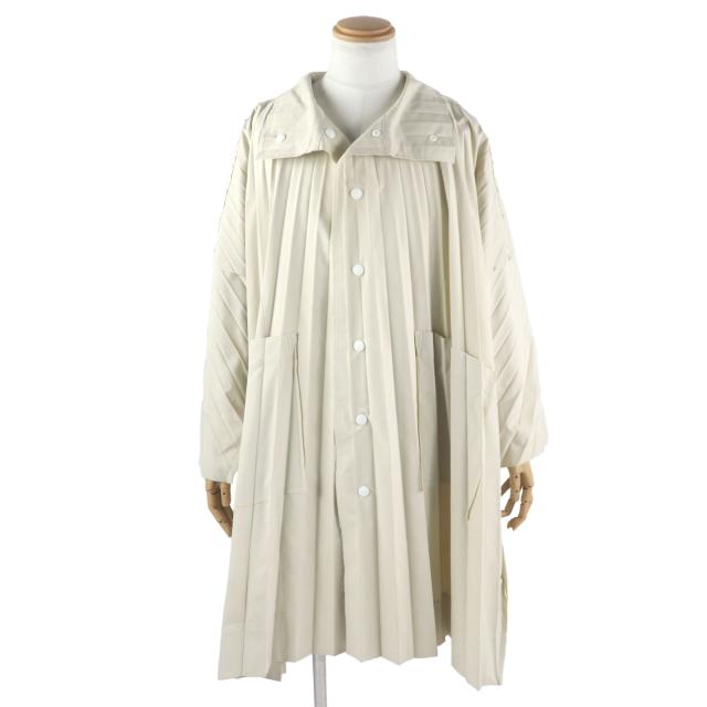 美品▼HOMME PLISSE ISSEY MIYAKE オム プリッセ イッセイミヤケ HP13FA305 プリーツ スタンドカラー コート ベージュ 1 正規品 メンズ