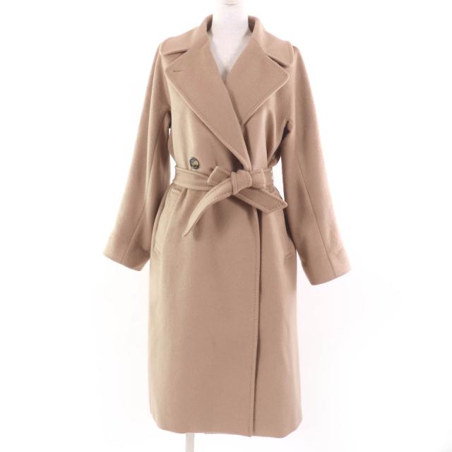 極美品☆WEEKEND MaxMara ウィークエンドマックスマーラ バージンウール ベルテッド ロング丈 コート ベージュ 36 正規品 レディース