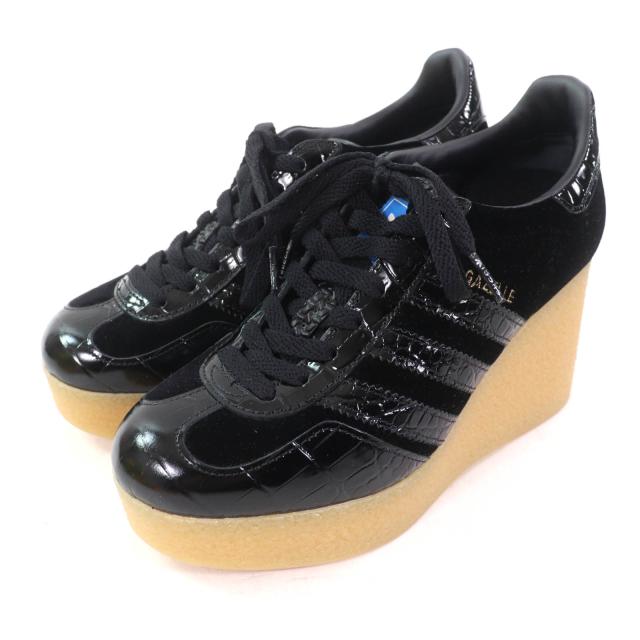 未使用品★GUCCI×adidas  グッチ×アディダス 725627 ガゼル レースアップ ウェッジソール スニーカー ブラック 36.5 箱・保存袋付き 伊製