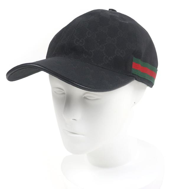 美品□GUCCI グッチ 200035 GGキャンバス ウェブライン ベースボールキャップ 帽子 ブラック XL/60cm 伊製 正規品 メンズ レディース