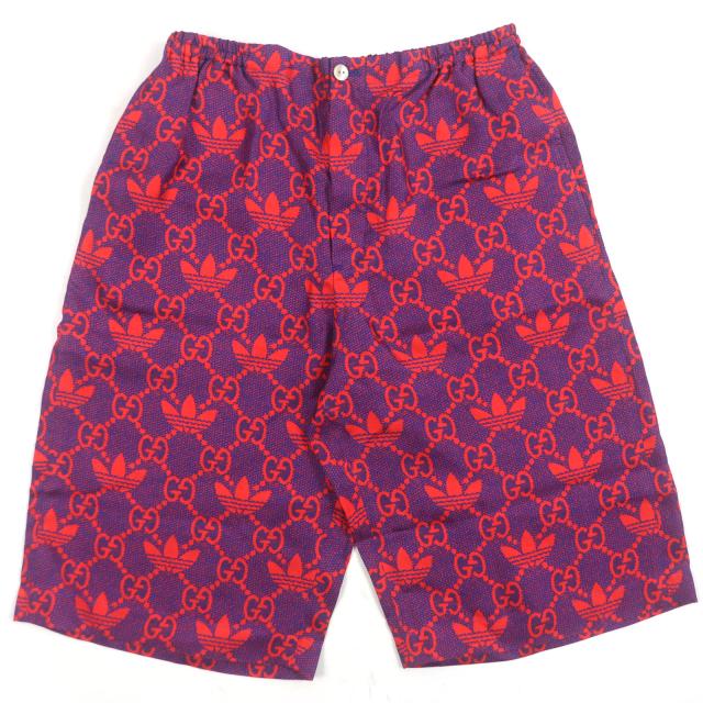 未使用品▼グッチ アディダス 691440 マイクロGG シルク100% ミケーレ期 ボタンフライ ハーフパンツ ショートパンツ 44 正規品 メンズ