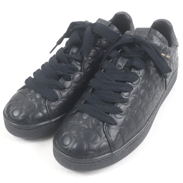 未使用品□COACH コーチ レザー SIG C DEBOSS シグネチャー ロゴエンボス ローカットスニーカー シューズ ブラック 43 メンズオススメ