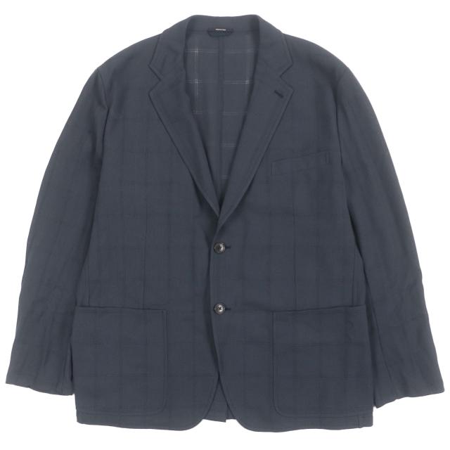 未使用品▼HERMES エルメス ウール100% チェック柄 シングル サマージャケット アンコン テーラード グレー 58 イタリア製 正規品 メンズ