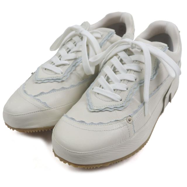 極美品▼LOEWE ロエベ 592301 デコンストラクテッド レザー アナグラムロゴ スニーカー ホワイト ライトブルー 40 保存袋付き メンズ