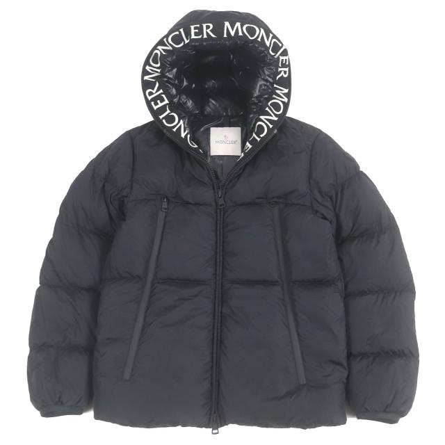 美品□MONCLER モンクレール 2021年製 MONTCLA モンクラ ロゴ刺繍 フーデッド WZIP ダウンジャケット ブラック 0 正規品 メンズオススメ
