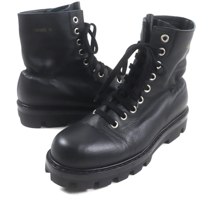 極美品▼OAMC オーエーエムシー 22AW GAMMA BOOT ロゴ入り レースアップ レザーブーツ ブラック 43 保存袋付き イタリア製 メンズ