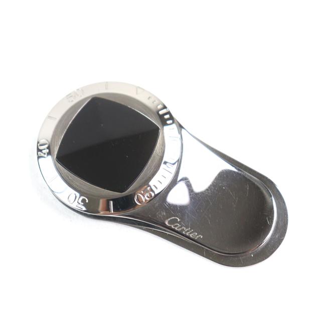 良品○Cartier カルティエ パシャ シータイマー ステンレススチール オニキス ロゴ刻印 札ばさみ ビルクリップ マネークリップ