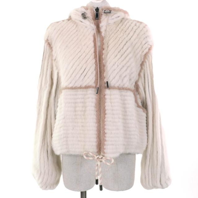 極美品△FENDI フェンディ 2021年製 FNE80J ミンクファー シルク100％ リバーシブル ブルゾン ジャケット ライトベージュ 36 伊製 正規品