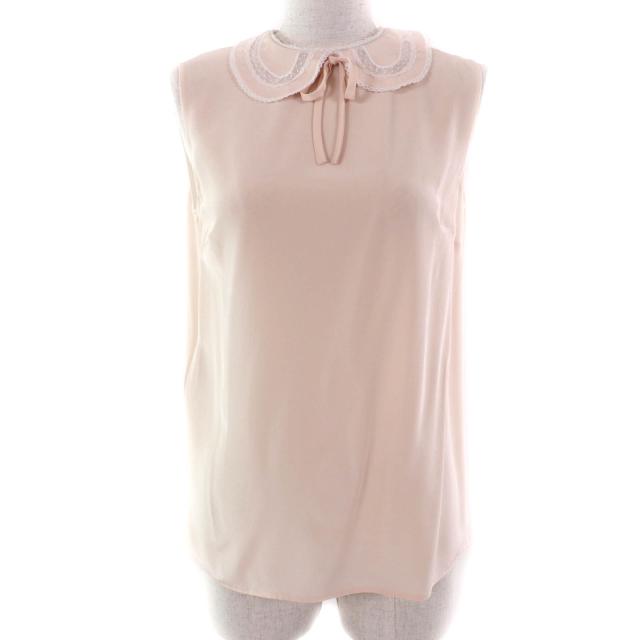 極美品★Miu Miu ミュウ ミュウ 2019年製 MT1487 シルク100％ レース使い リボンデザイン ノースリーブ ブラウス ピンクベージュ 36